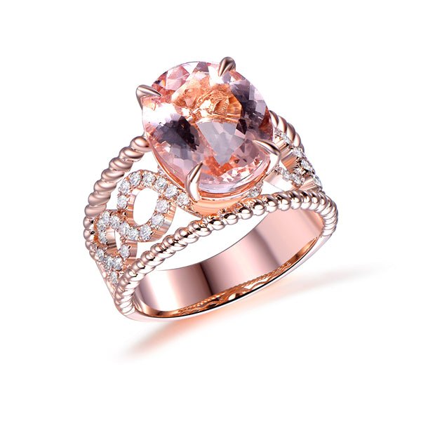 4.5ct Morganite Diamond Twisted Infinity Love Ring 14K Rose Gold | LOGR