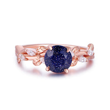 Round Blue Sandstone Engagement vine Ring 14K Gold/Silver | LOGR