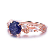 Round Blue Sandstone Engagement vine Ring 14K Gold/Silver | LOGR