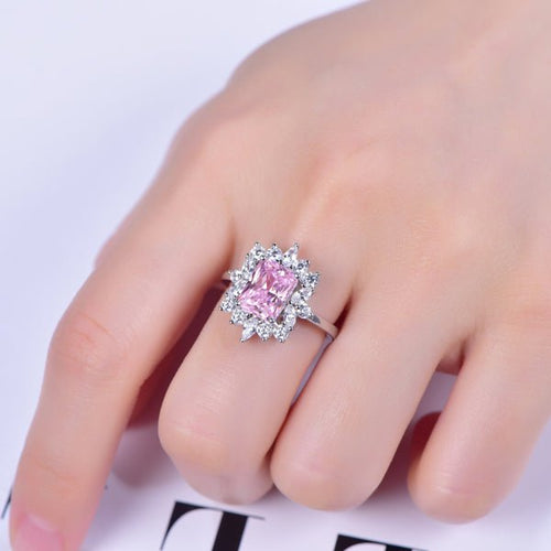 7x9mm Radiant Cut Pink Moissanite Engagement Ring 14K White Gold