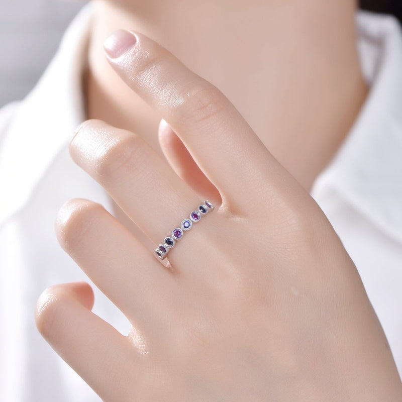 Blue Sapphire Amethyst Bubble February September Birthstone Band