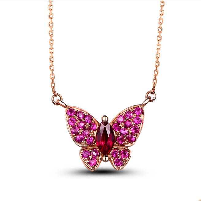Butterfly Natural Ruby Pendant 18k Rose Gold