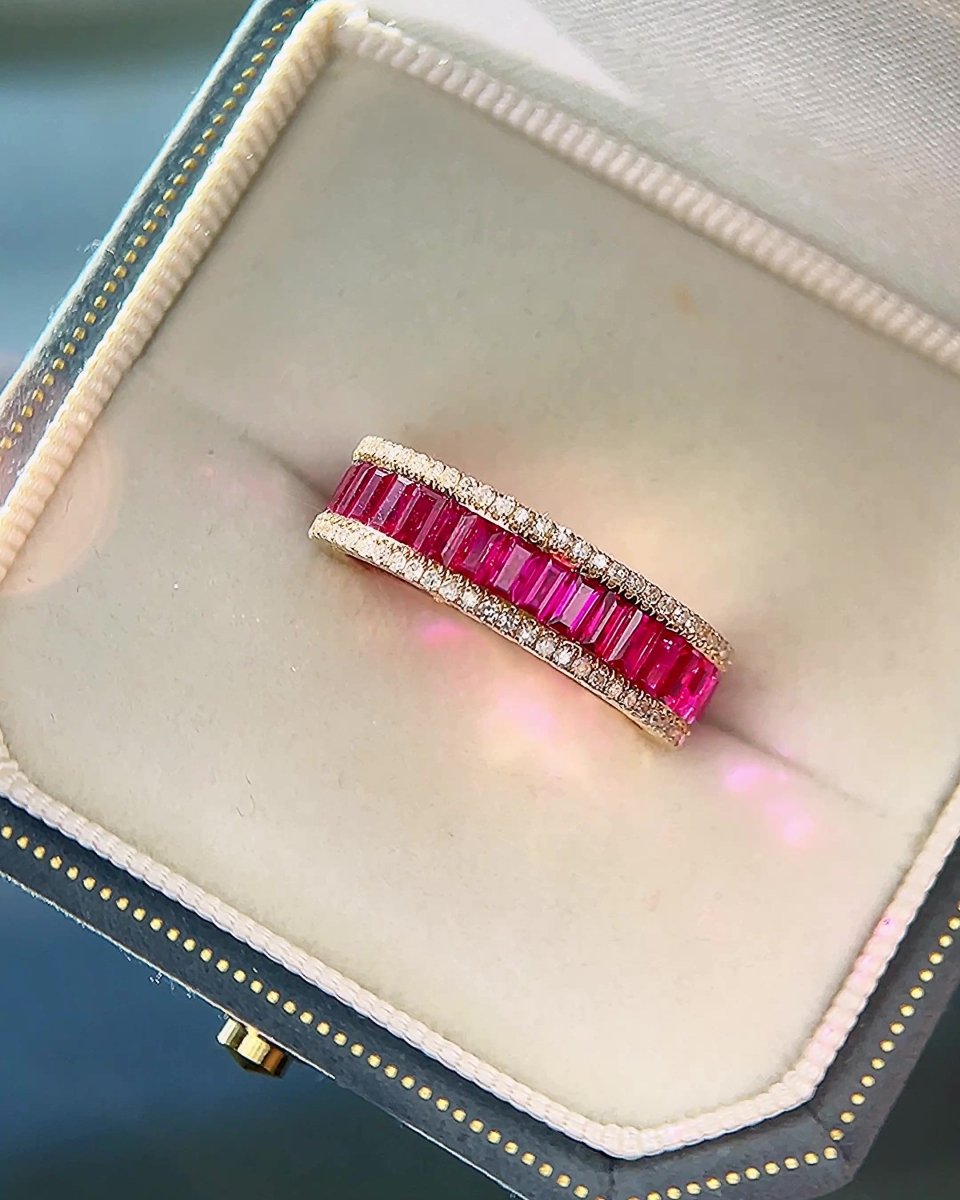 Channel Set Natural Ruby Diamond Eternity Band Anniversary Ring 14K ...