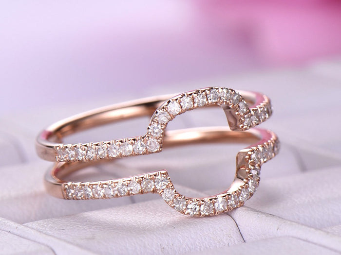 Diamond Wedding Ring Guard Wedding Band 14k Rose Gold