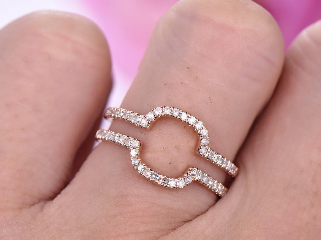 Diamond Wedding Ring Guard Wedding Band 14k Rose Gold