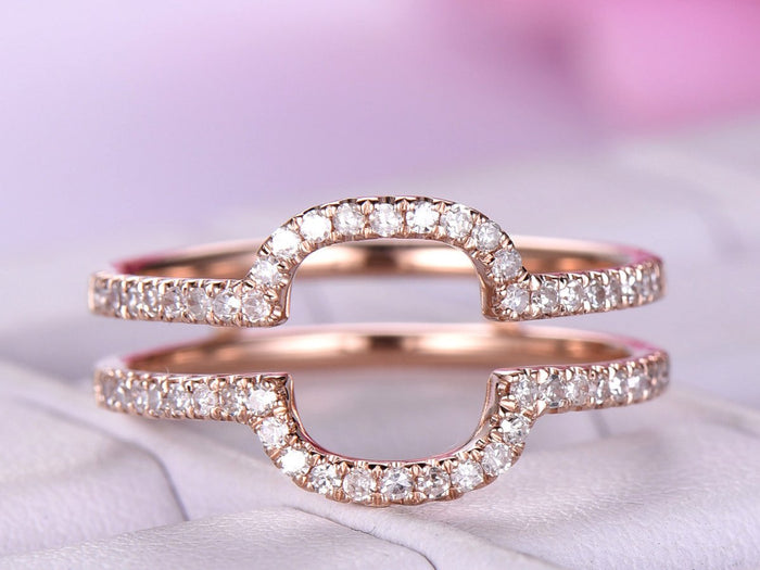 Diamond Wedding Ring Guard Wedding Band 14k Rose Gold