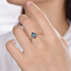 Elongated Hexagon Alexandrite Black Rutilated Quartz Vintage Ring 14K