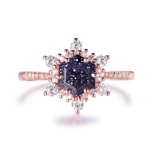 Hexagon Blue Sandstone Star Ring