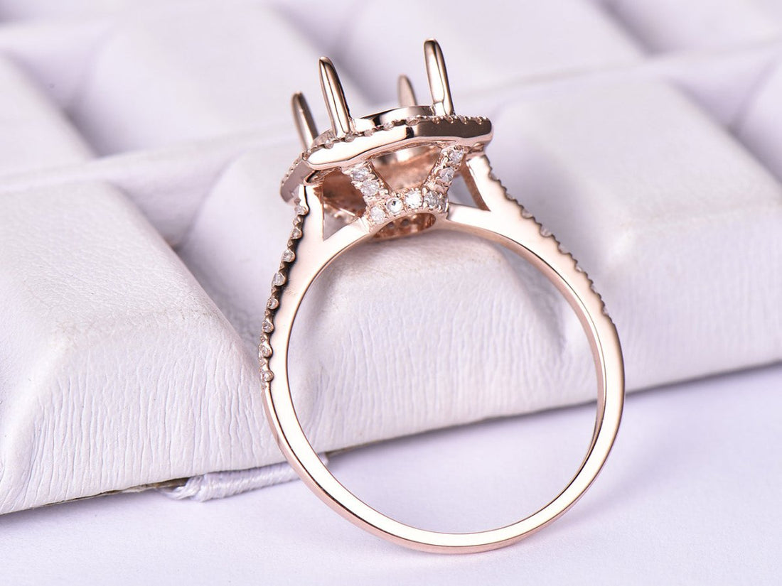 Hexagon Halo Semi Mount Ring Diamond Accent 14K Rose Gold