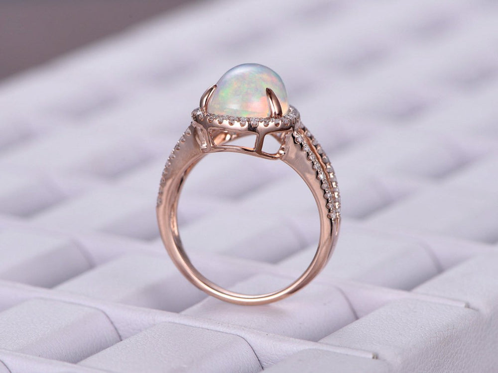 Pear Africa Opal Diamond Halo Split Shank Engagement Ring 14k Rose Gold