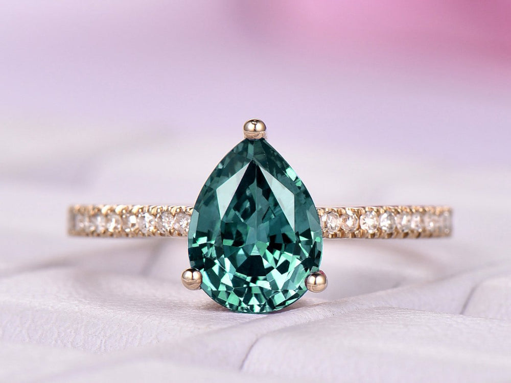 Pear Alexandrite with Diamond Accents Engagement Ring 14K Yellow Gold