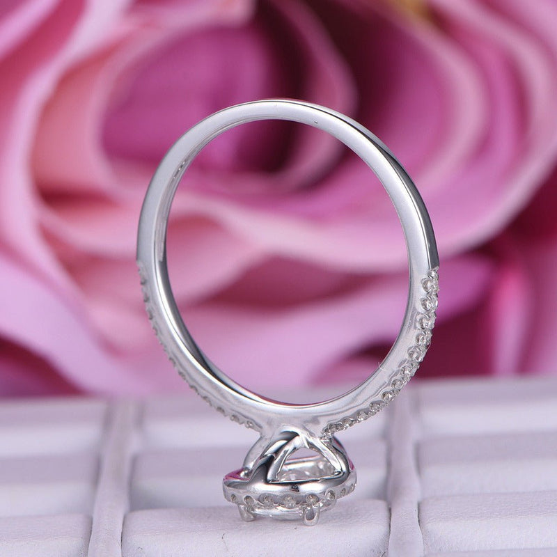 Pear White Topaz Diamond Halo Engagement Ring 14K White Gold