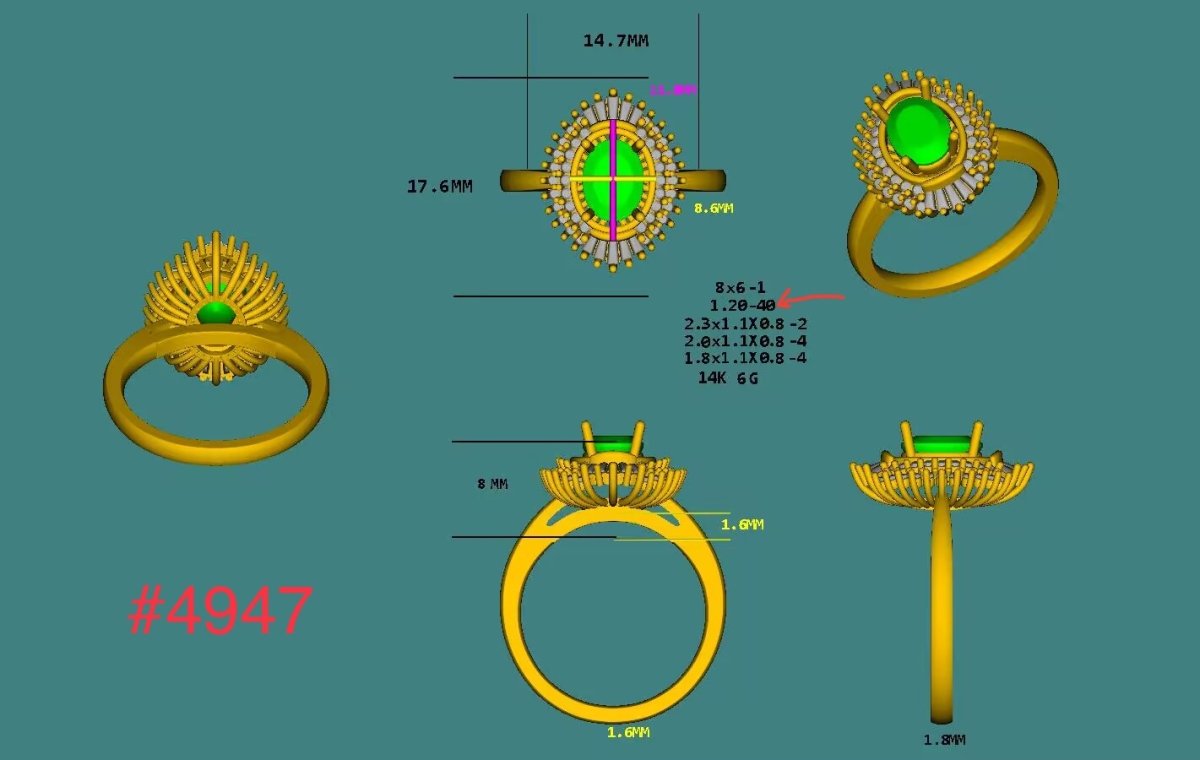 Custom Double Halo Unset Mount Ring 14K Gold Oval 8x6mm