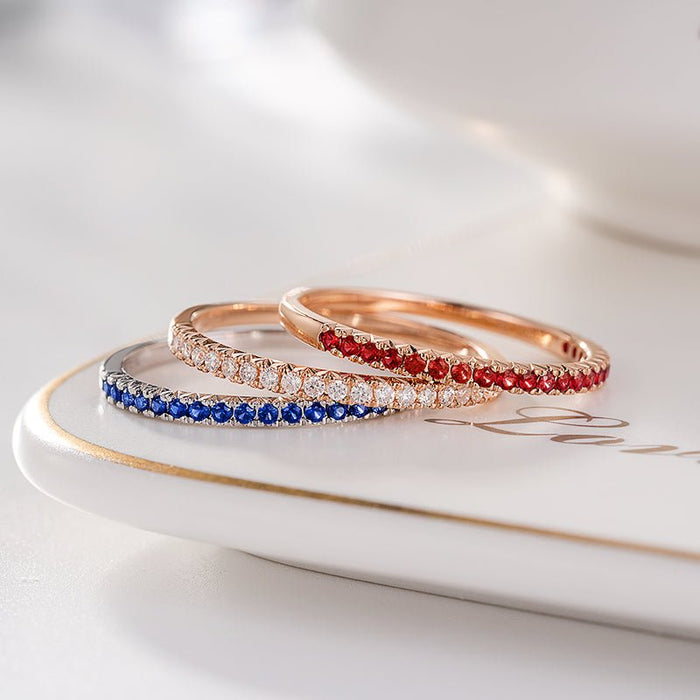 Trio Stackable Rings Genuine Diamond Sapphire Ruby Birthstone Band 18k