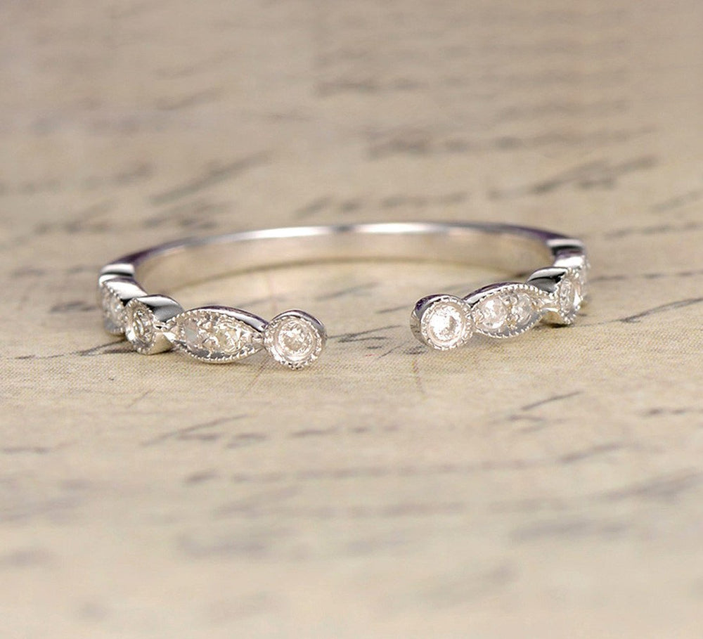 Art Deco Open End Diamond Wedding Ring Anniversary Ring in 14K Gold